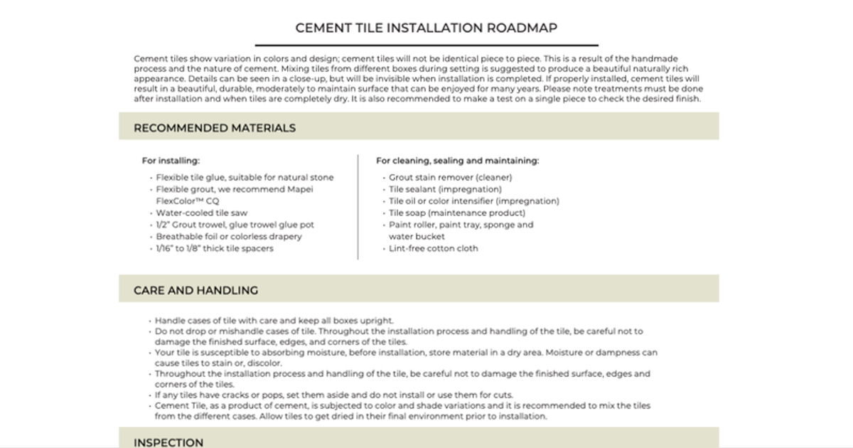 Installation Guide | Cement Tile